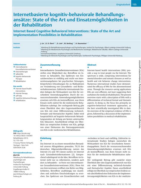 Pdf Internet Based Cognitive Behavioral Interventions State Of The Art And Implementation