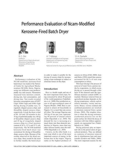 Pdf Performance Evaluation Of Ncam Modified Kerosene Fired Batch Dryer