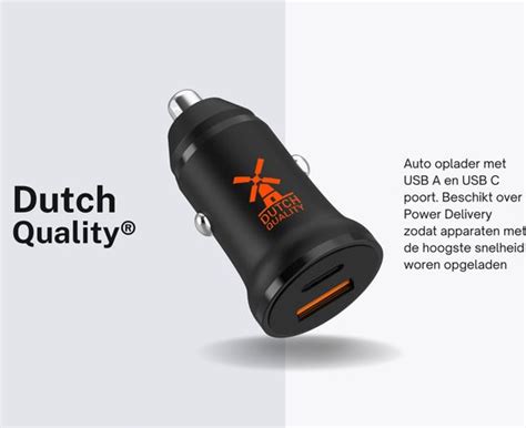Dutch Quality Autolader USB A USB C Auto Oplader USB USB C Autolader 2 Bol Com