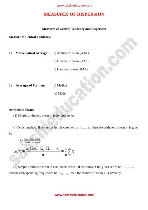 Pdf 8 Measures Of Dispersion · 2 Mean Deviation The Arithmetic
