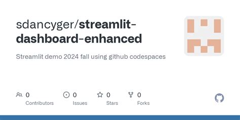 GitHub Sdancyger Streamlit Dashboard Enhanced Streamlit Demo Fall Using Github Codespaces