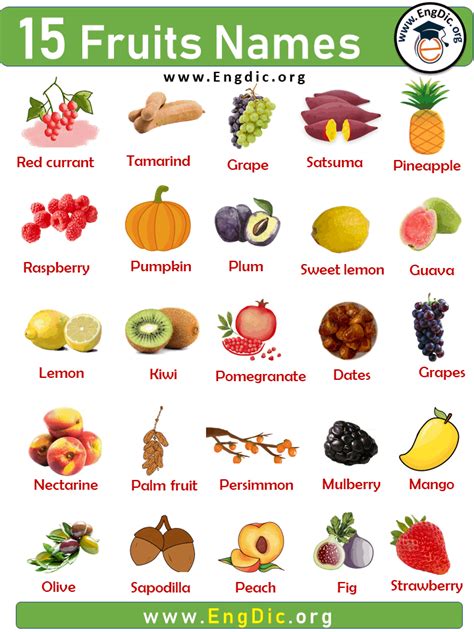 15 fruit names list with pictures
