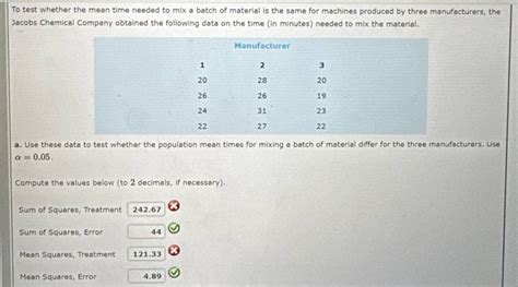 solved to test whether the mean time needed to mix a batch