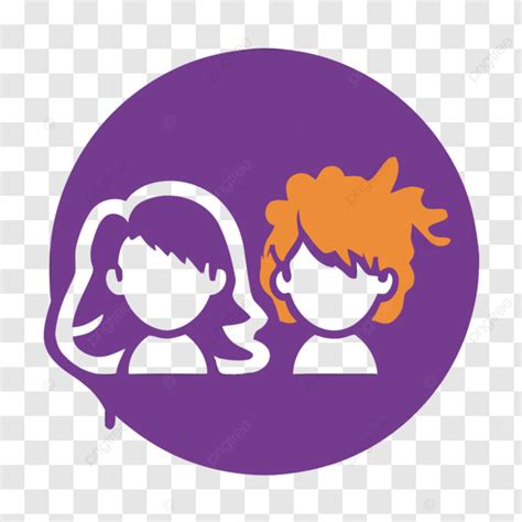 인사와 작별 인사를 하는 얼굴을 가진 젊은 남성과 여성 로고 벡터 흰색 배경에 보라색 아이의 단순한 다채로운 아이콘 그림자 없음 작은 프레임 중앙 Png 일러스트 및