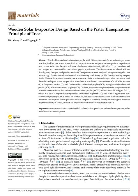 Pdf Wooden Solar Evaporator Design Based On The Water Transpiration