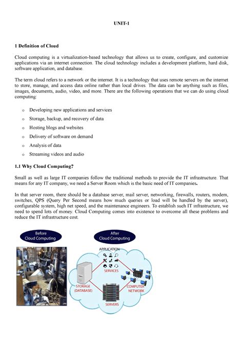 Cc Unit 1 Notes Unit 1 Definition Of Cloud Cloud Computing Is A