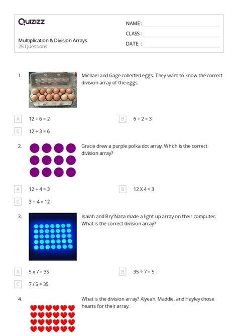 50 Multiplication With Arrays Worksheets For 4th Class On Quizizz