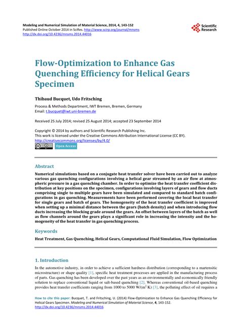 Pdf Flow Optimization To Enhance Gas Quenching Efficiency For Helical