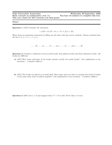 Basic Math Test Logic Combinatorics Number Theory