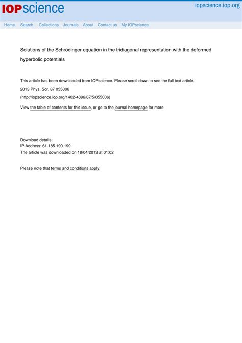 Pdf Solutions Of The Schrödinger Equation In The Tridiagonal Representation With The Deformed