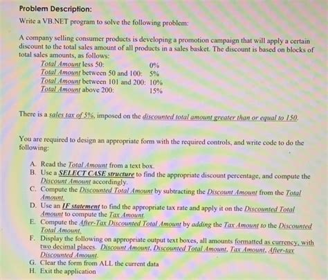 Solved Problem Description Write A Vbnet Program To Solve