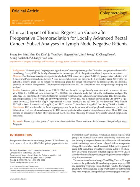 Pdf Clinical Impact Of Tumor Regression Grade After Preoperative