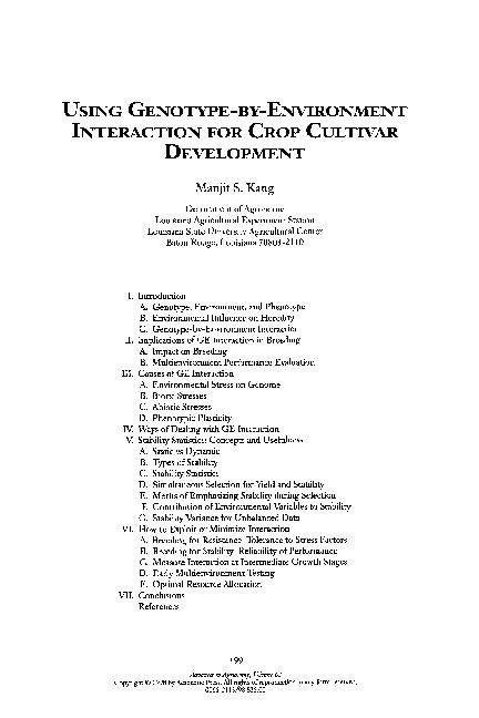 Pdf Using Genotype By Environment Interaction For Crop Cultivar Development