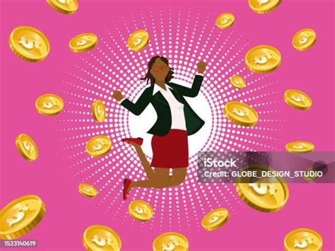 강한 달러 금융 이미지의 평평한 삽화 뛰어오르는 흑인 여성 사업가와 폭발하는 통화 거래자에 대한 스톡 벡터 아트 및 기타 이미지 거래자 금융 기업 재무와 산업