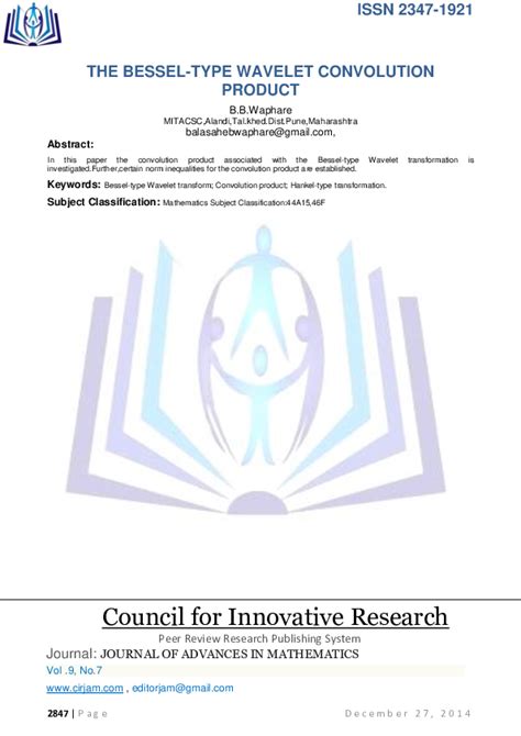 Pdf The Bessel Type Wavelet Convolution Product Principal Mitacsca