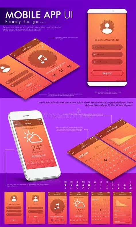 Ui Ux And Gui Template For Mobile App Stock Illustration