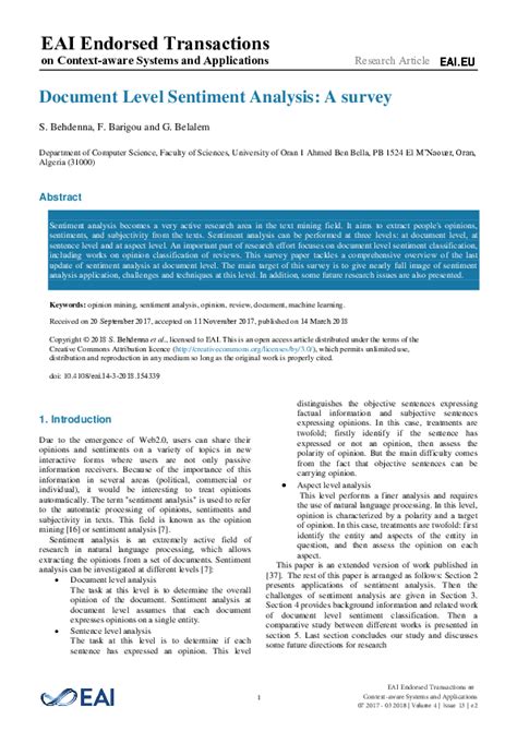 Pdf Document Level Sentiment Analysis A Survey
