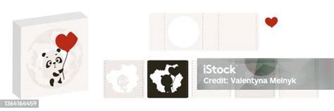 발렌타인 데이 종이 조각 터널 카드 팬더 풍선 3d 팝업 레이어 카드 현대 종이 접기 디자인 템플릿 3d 종이 라이트박스 템플릿