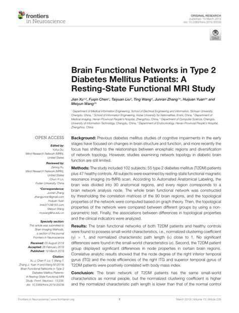 Pdf Brain Functional Networks In Type 2 Diabetes Mellitus Patients A