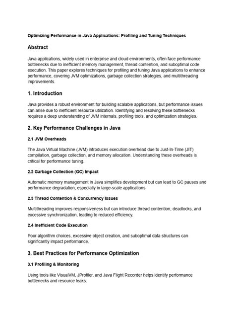 Optimizing Performance In Java Applications Profiling And Tuning