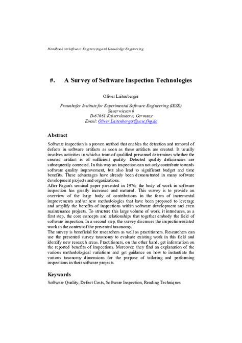 Pdf A Survey Of Software Inspection Technologies