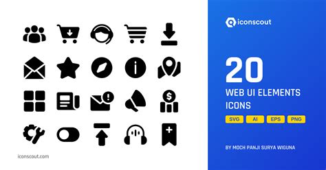 Web UI Elements Icon Pack 20 Glyph User Interface Icons SVG PNG ICO Available