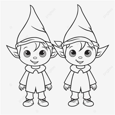두 엘프 색칠하기놀이 벡터 기본 간단한 귀여운 만화 엘프 개요 흰색 배경에 고립 어린이 색칠 페이지 Png 일러스트 및 벡터 에 대한 무료 다운로드 Pngtree