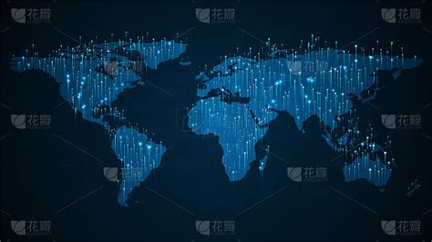 大数据可视化概念。技术背景。世界地图上的蓝色背景。