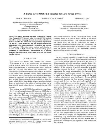 A Three Level MOSFET Inverter For Low Power Drives
