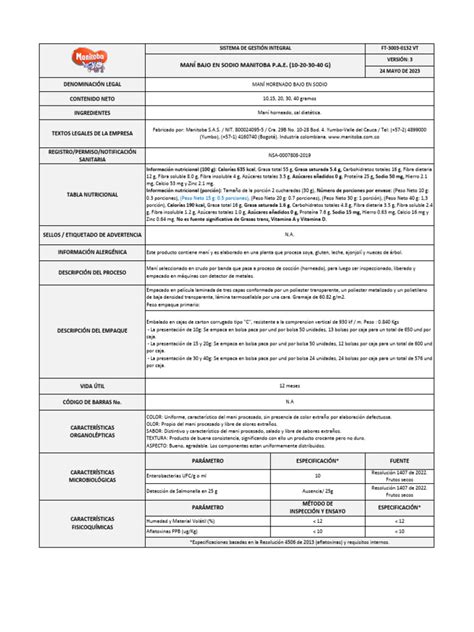 Ft 3003 0132 Vt Maní Bajo En Sodio Manitoba P A E 10 20 30 40 G Pdf