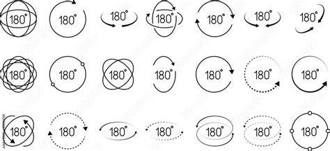 180 Degrees Vector Icons Set Round Signs With Arrows Rotation To 180 Degrees Rotate Symbol