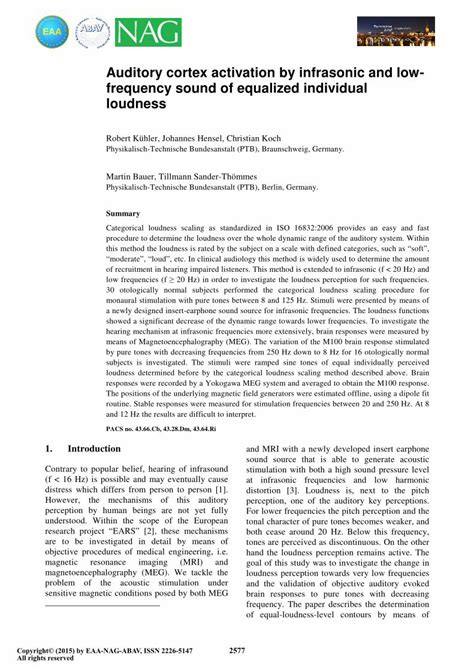 Pdf Auditory Cortex Activation By Infrasonic And Low Frequency €¦ · Objective Procedures Of