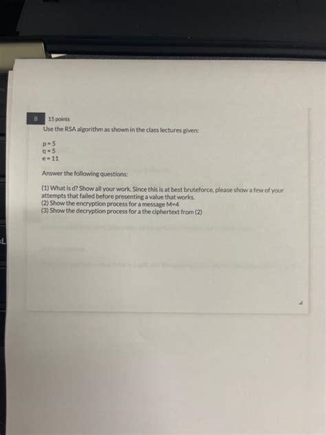 solved 8 15 points use the rsa algorithm as shown in the