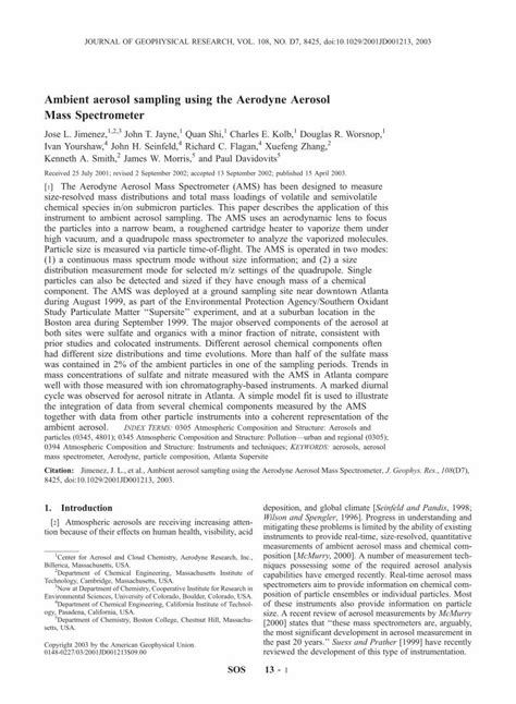 Pdf Ambient Aerosol Sampling Using The Aerodyne Aerosol Mass