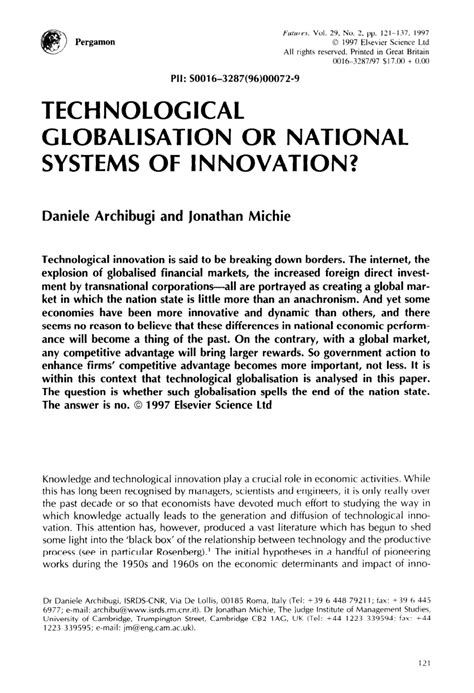 Pdf Technological Globalization Of National Systems Of Innovation