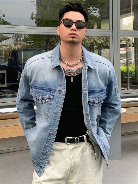 Dazy Men Spring Autumn Casual Water Washed Denim Jacket Denim Outfit