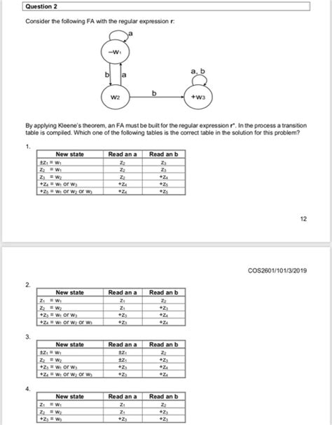 Solved Question 1 Kleenes Theorem Should Be Used To Find A