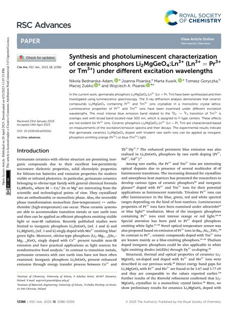 Pdf Synthesis And Photoluminescent Characterization Of Ceramic Phosphors Li 2 Mggeo 4 Ln 3
