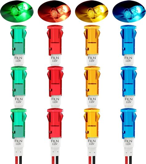 Filn 12 Pcs 10mm 110v Led Indicator Light Plastic Indicator Dash Light Pilot Signal