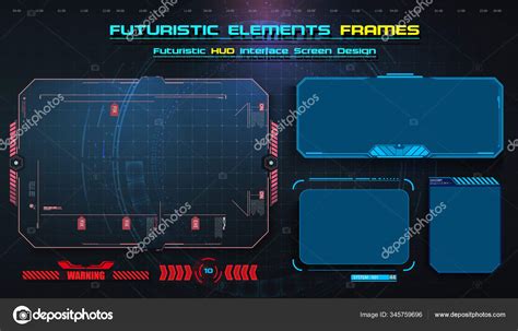 Hud Ui Ux Gui未来主义用户界面屏幕元素集 用于视频游戏的高科技屏幕。科幻概念设计。呼叫标题。现代横幅，低三分之一的框架。红色的。b 病媒图库矢量图作者：© Zinetron