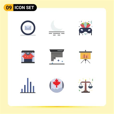 Group Of 9 Modern Flat Colors Set For Development Coding Night Cartridge Stage Editable Vector