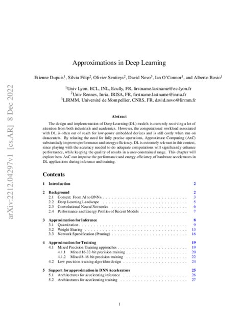 Pdf Approximations In Deep Learning