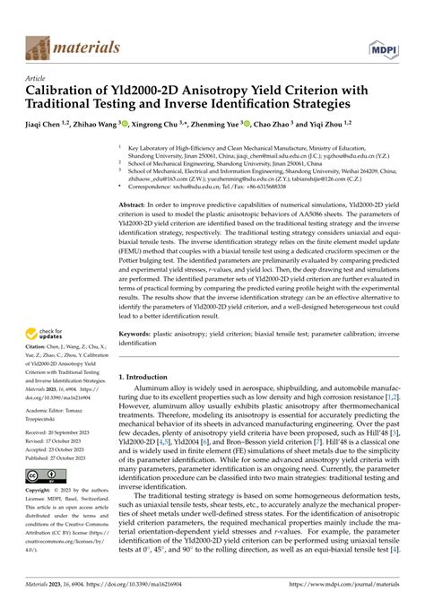 Pdf Calibration Of Yld2000 2d Anisotropy Yield Criterion With