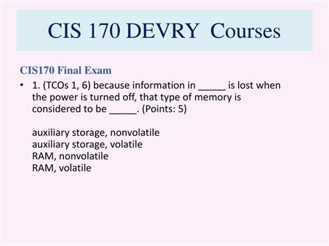 Ppt Cis 170 Devry Courses Uoptutorial Powerpoint Presentation Free Download Id7169717