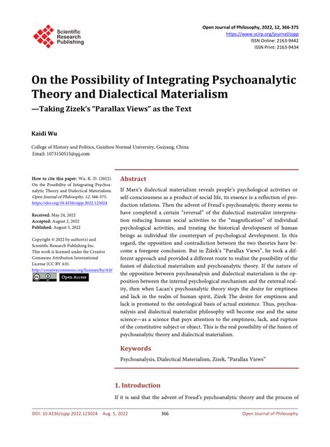 Pdf On The Possibility Of Integrating Psychoanalytic Theory And Dialectical Materialism