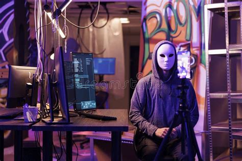 Anonymous Hacker Recording Ransom Video Stock Image Image Of
