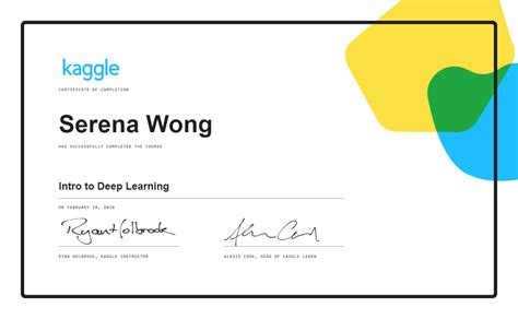 Serena Wong Completed The Intro To Deep Learning Course On Kaggle