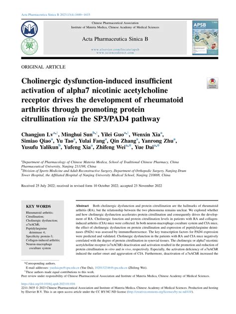 Pdf Cholinergic Dysfunction Induced Insufficient Activation Of Alpha7 Nicotinic Acetylcholine