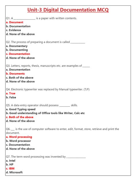 Unit 3 Digital Documentation Mcq Pdf