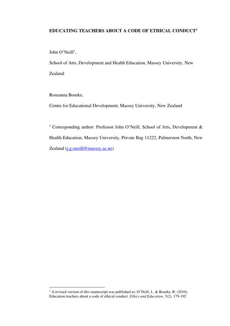 PDF Educating Teachers About A Code Of Ethical Conduct